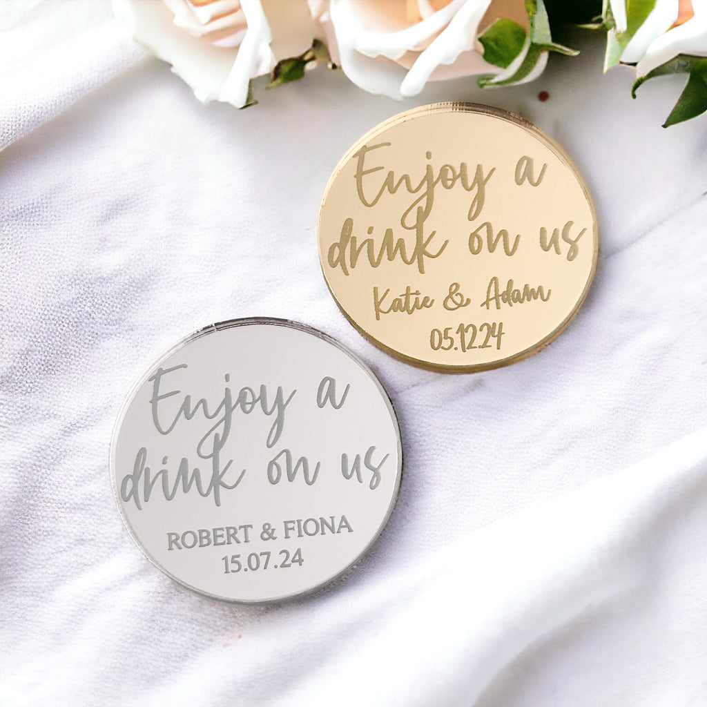 Mirror Engraved Wedding Favour Drinks Token – Wedding Lux