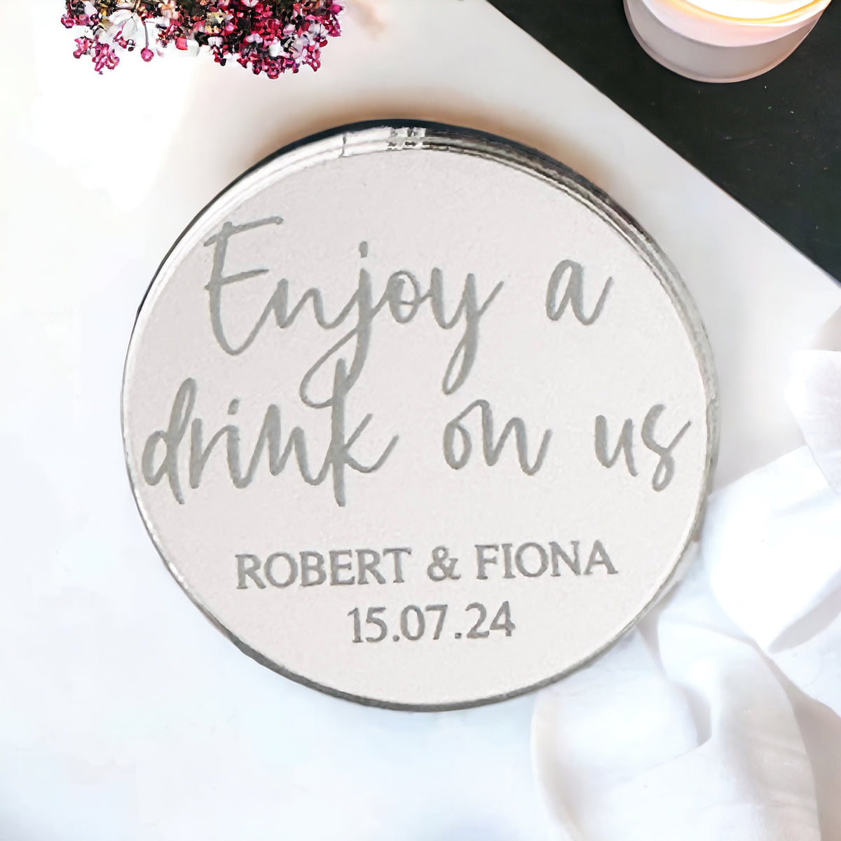 Acrylic Wedding Token - Wedding Lux Custom Engraved Circle