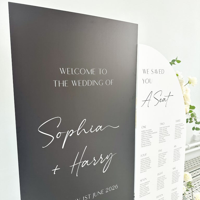 Extra Large Monochrome Wedding Welcome Sign & Table Plan Duo – Wedding Lux