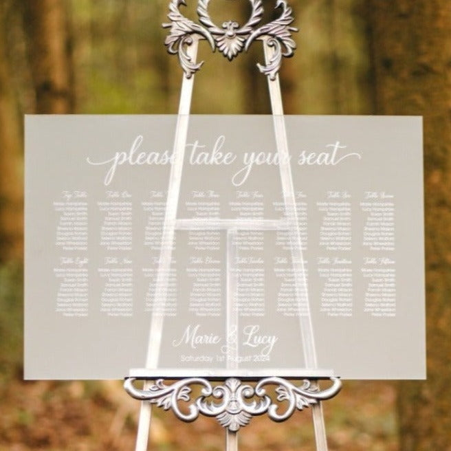 Frosted Acrylic Table Plan - Wedding Lux Custom Seating Chart
