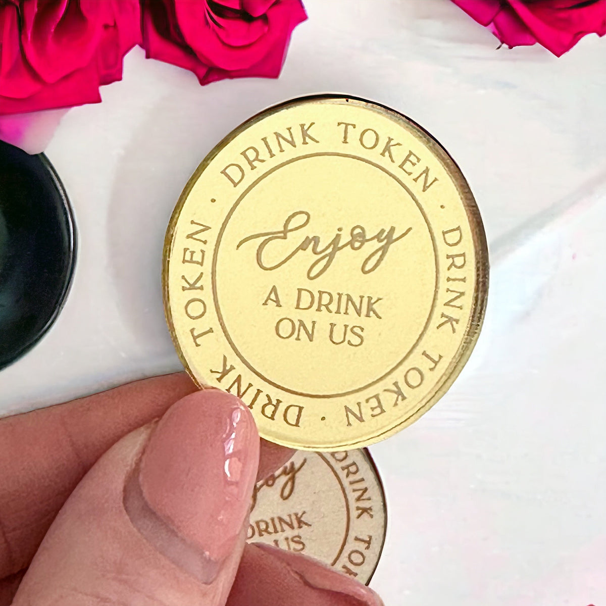 Engraved Drinks Token - Wedding Lux Mirror Acrylic 40mm