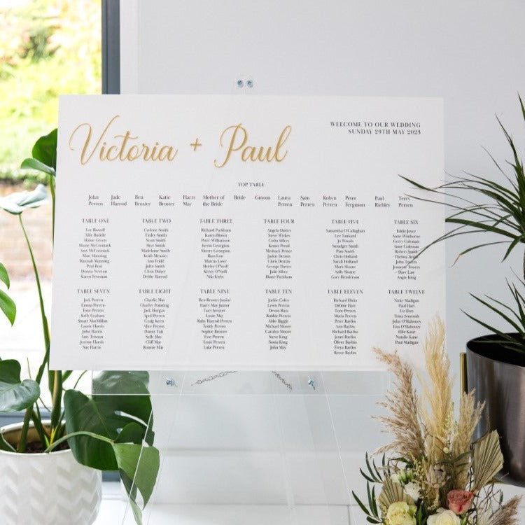 Luxury White Acrylic Wedding Table Plan With Mirror Accents – Wedding Lux